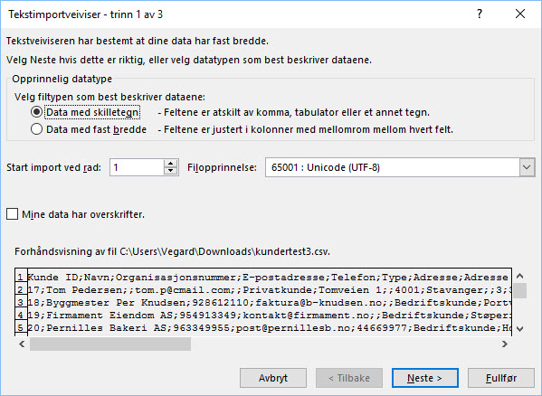 Importere og behandle CSV-filer i regneark | Conta Hjelp