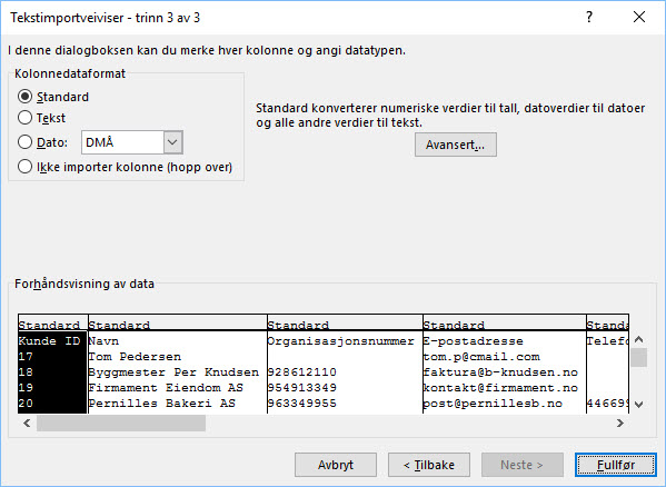 Importere og behandle CSV-filer i regneark | Conta Hjelp