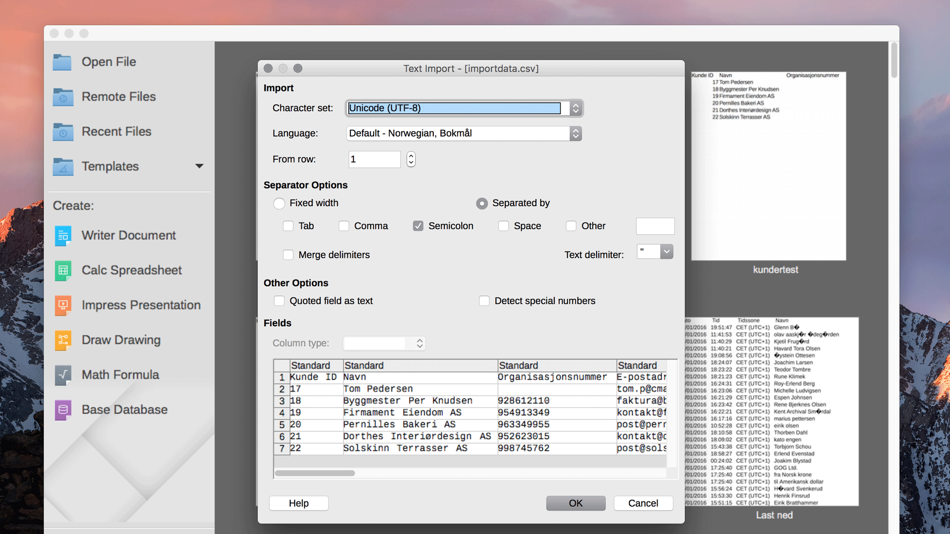 Importere og behandle CSV-filer i regneark | Conta Hjelp